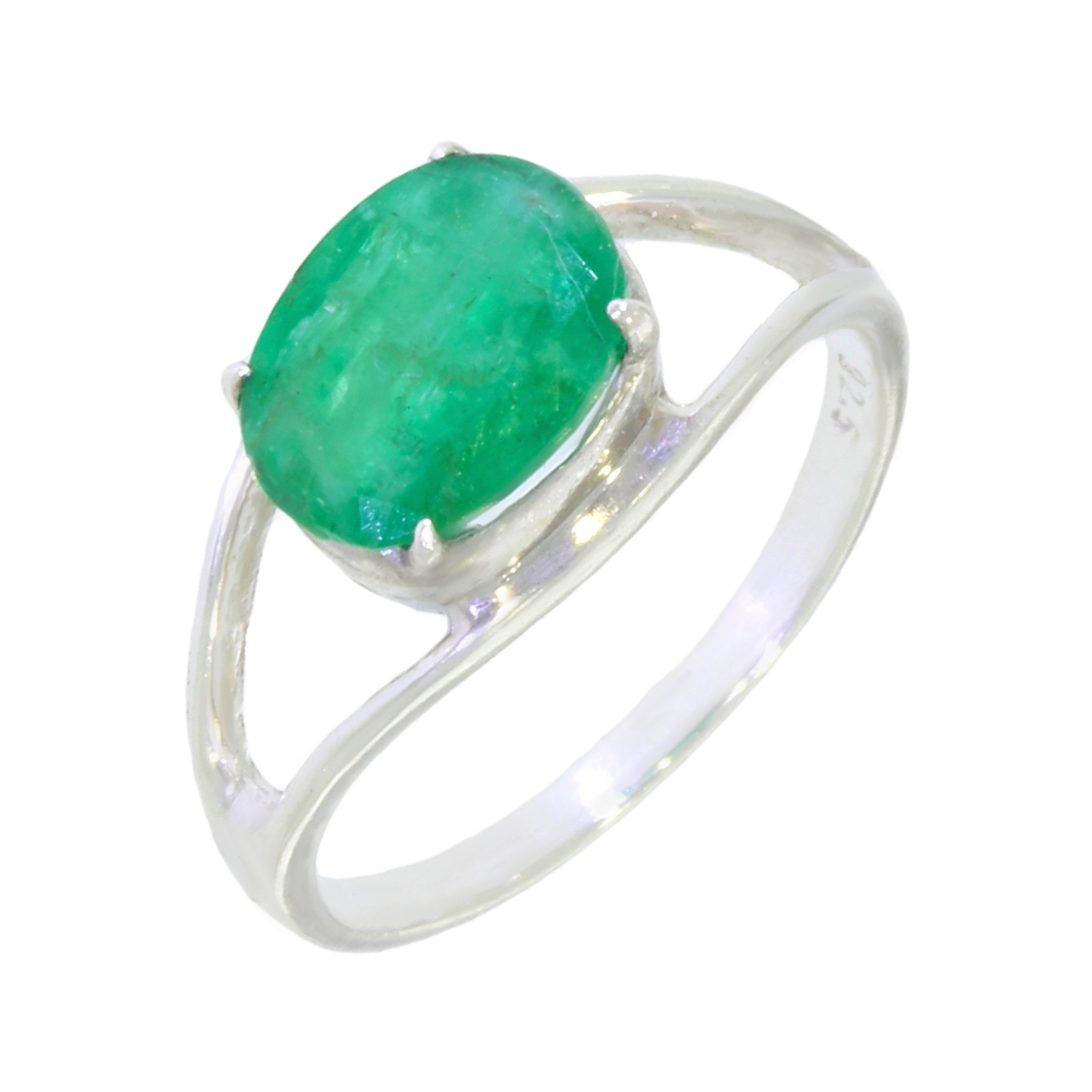 Ring M01-E mit echter Smaragd - Schmuck Rhodium Silber für Frau