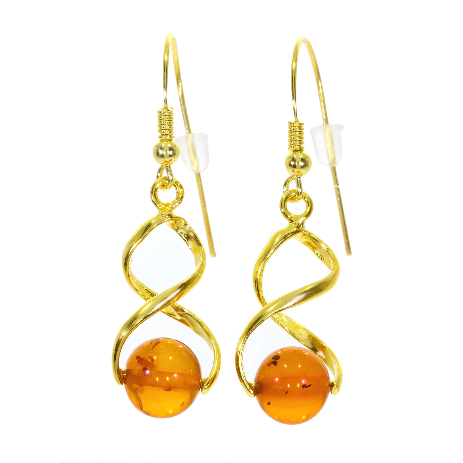 Earrings E2607-BV with real Amber - gold-plated silver jewellery for woman