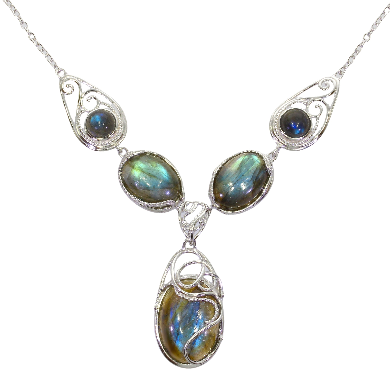 Necklace C11001-LAB with real Labradorite - rhodium-plated silver ...