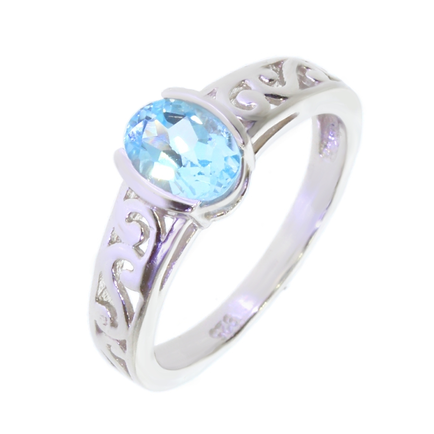 Ring M59-TB with real Blue Topaz - Jewellery in Rhodium-plated silver