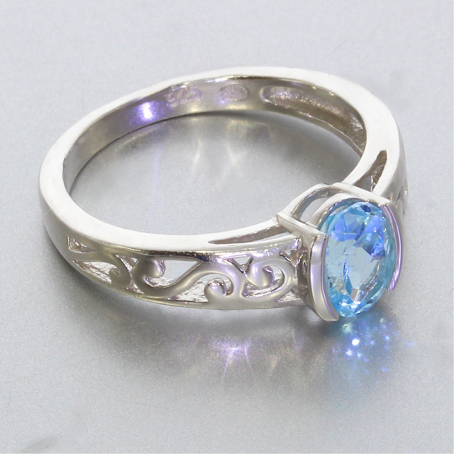 Ring M59-TB with real Blue Topaz - Jewellery in Rhodium-plated silver