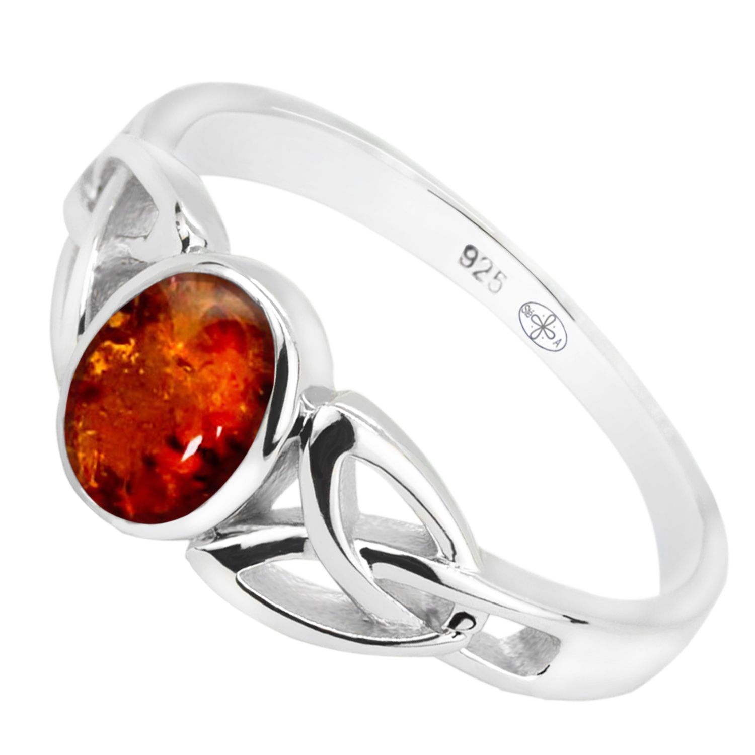Ring 2628-B with real Amber - rhodium-plated silver jewellery for woman