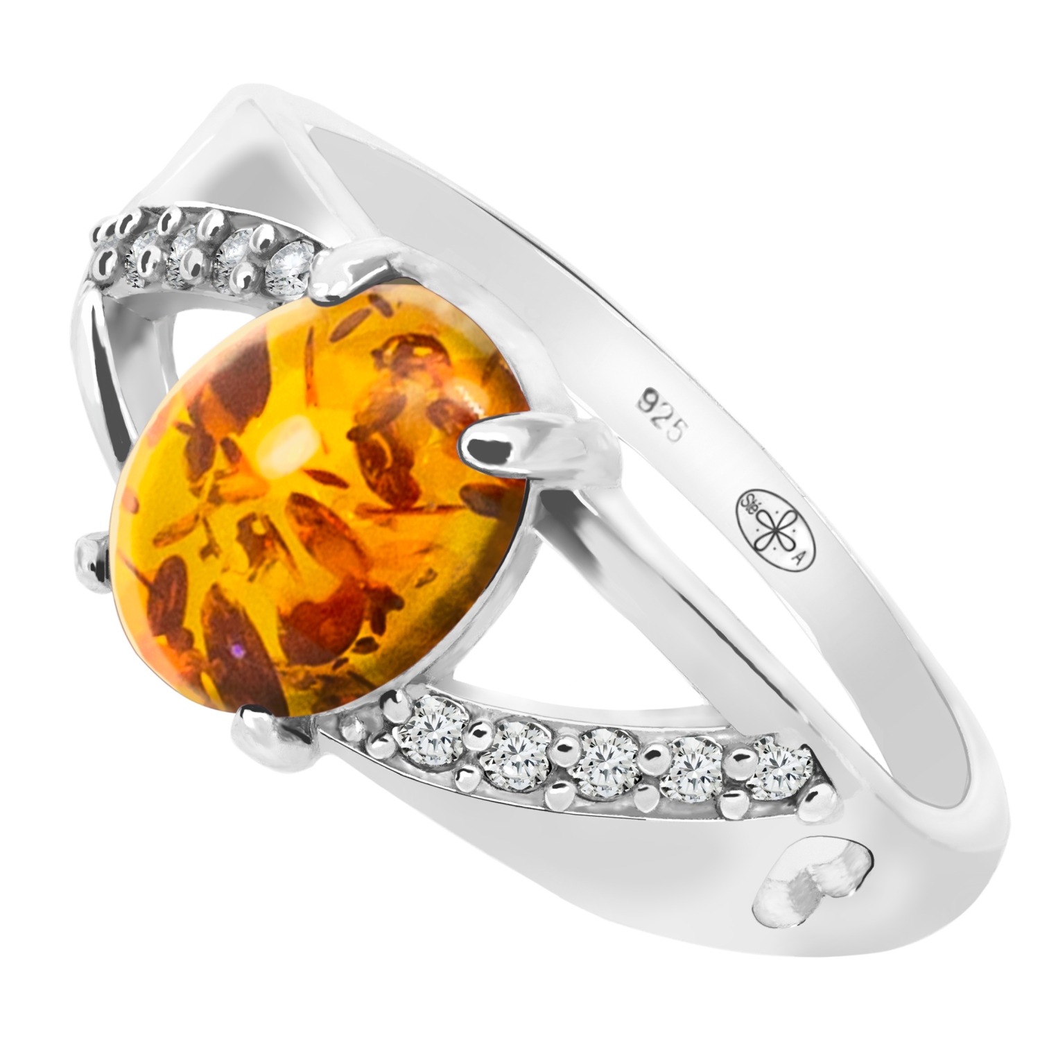 Ring 3823-B with real Amber - rhodium-plated silver jewellery for woman
