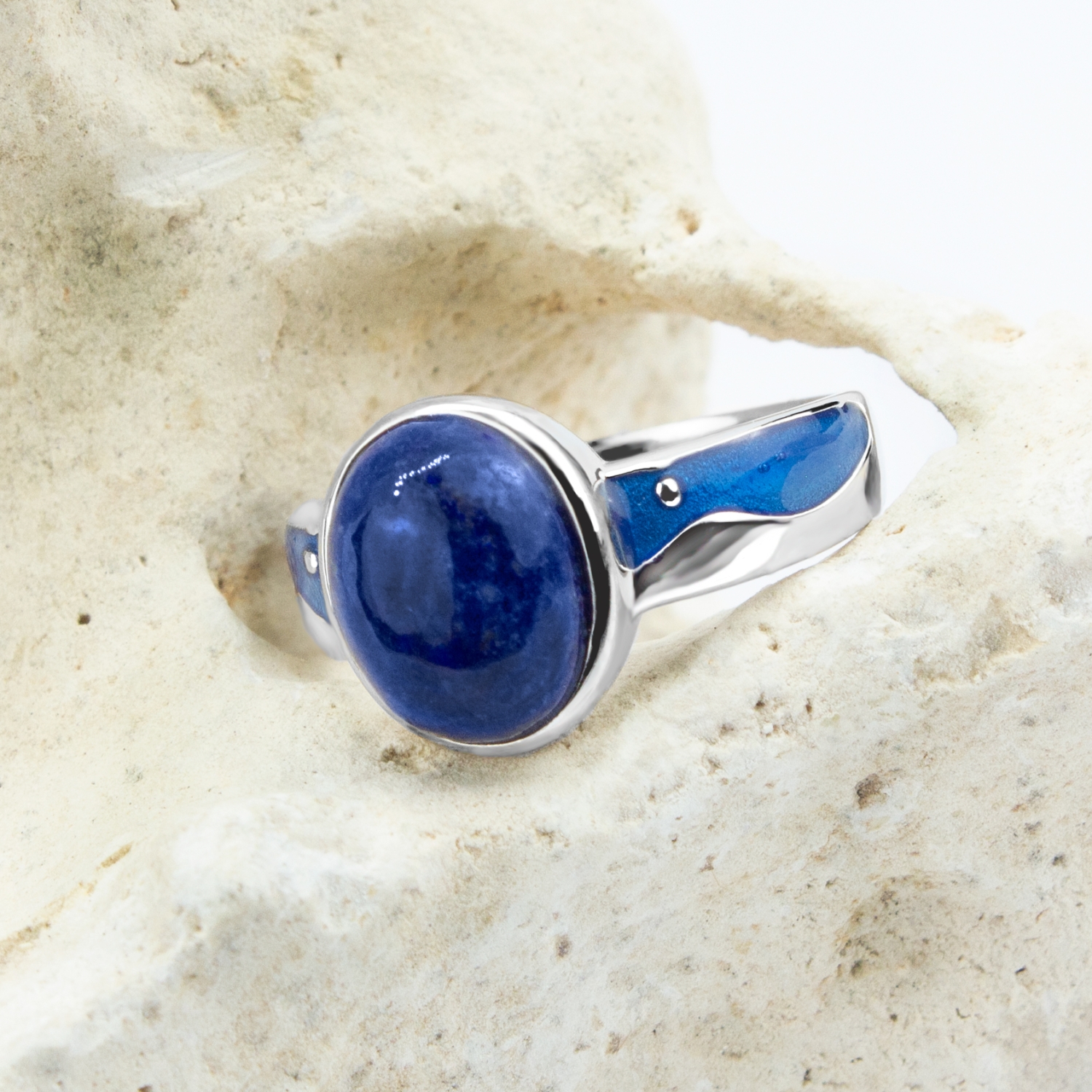 Ring 4230-LL with real Lapis lazuli - Silver enamel jewellery for Woman