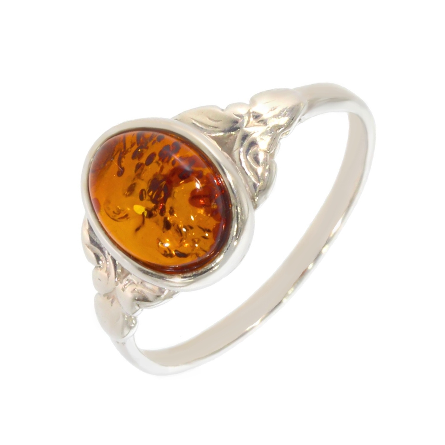 Ring 2203-B with real Amber - rhodium-plated silver jewellery for woman