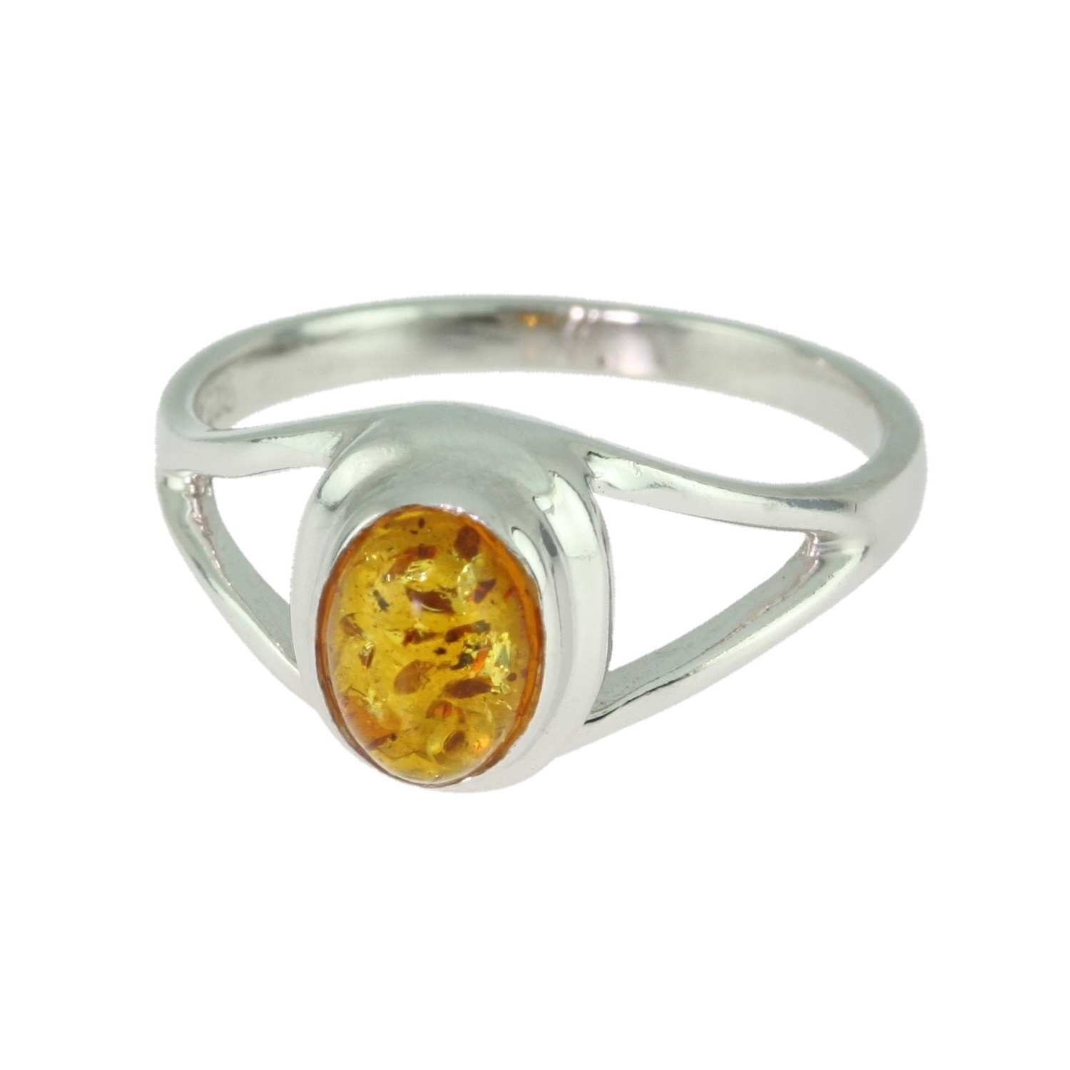 Ring 2613-B with real Amber - rhodium-plated silver jewellery for woman