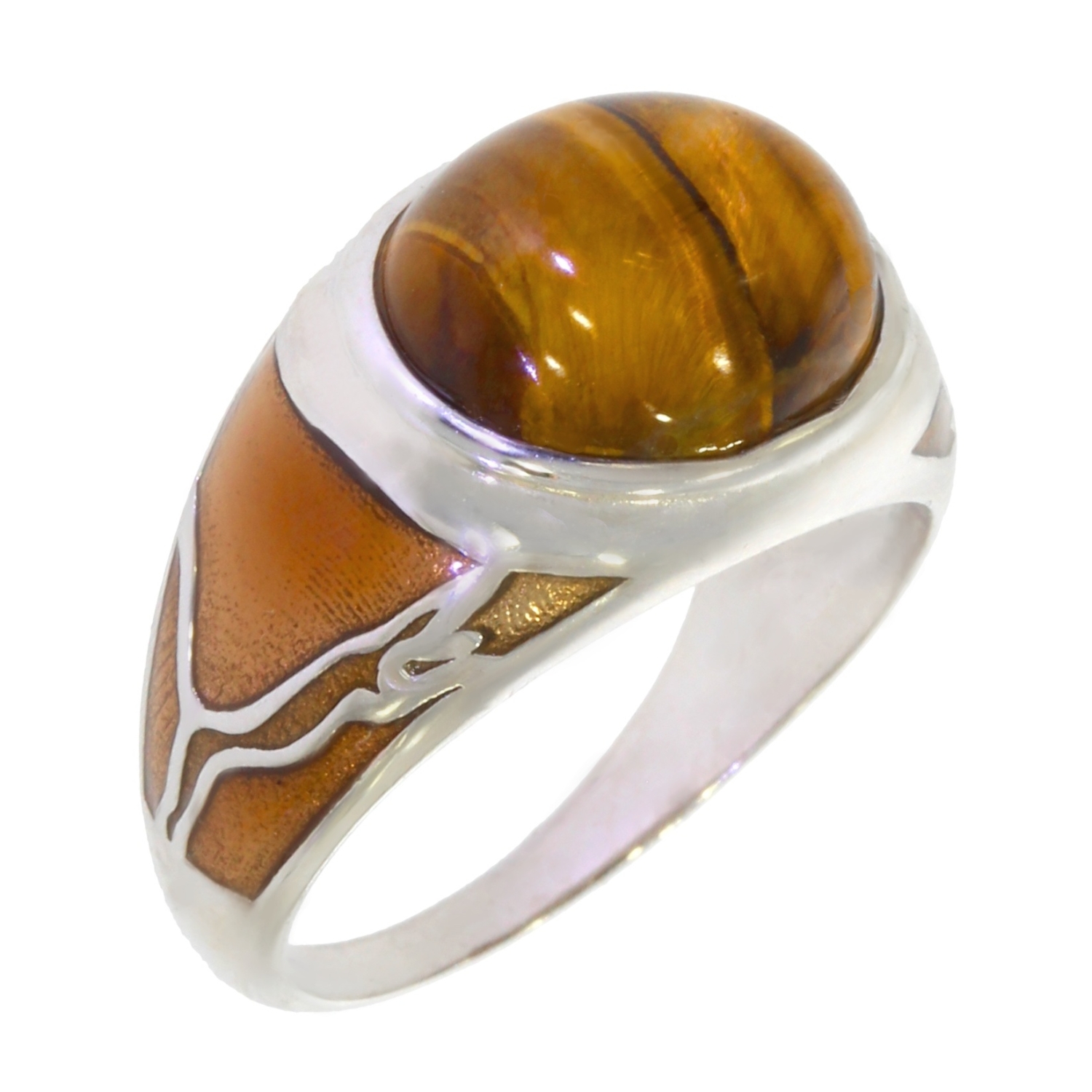 Men's ring H5016-OT with real Tiger's eye - silver enamel jewellery for man