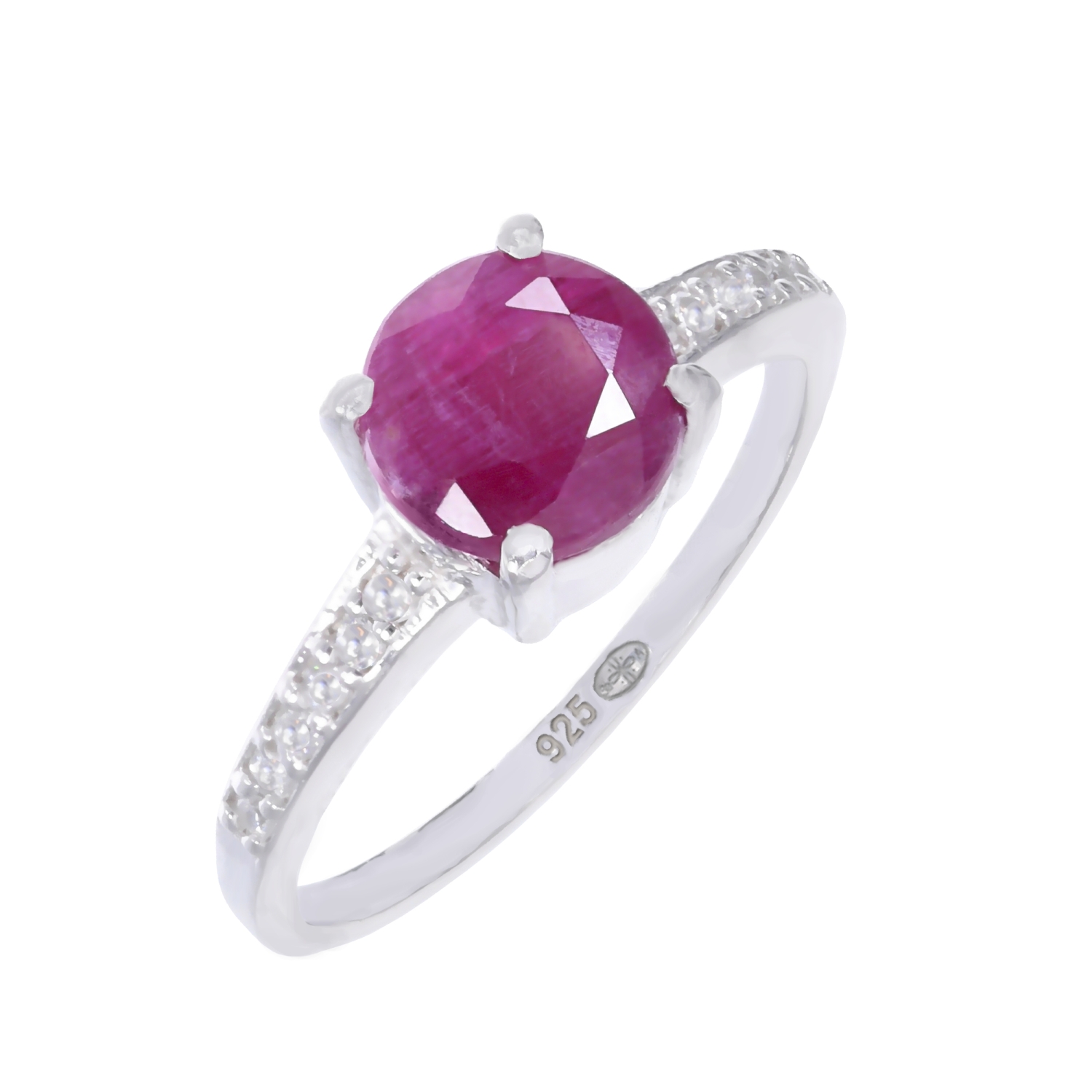 Ring M63-R with real Ruby - rhodium-plated silver jewellery for woman